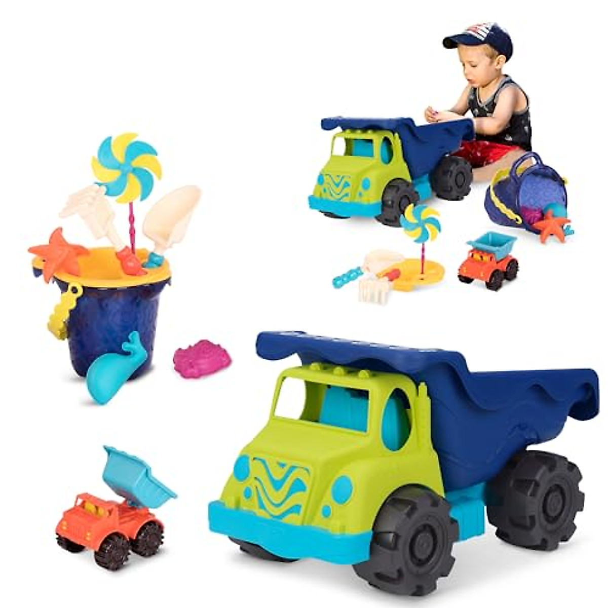 B. toys- Large 20" Colossal Cruiser & Sand Ahoy Dump Truck- Water Play & Sand Bucket Set (10-Pc) – Colossal 20" Truck, Toy Cars, Vehicles- 18 Months+
