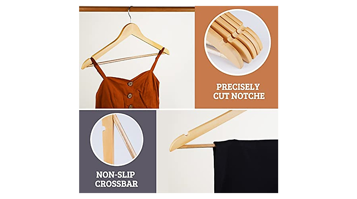HOUÍSM 30 Pack Wooden Hangers - Stylish & Strong
