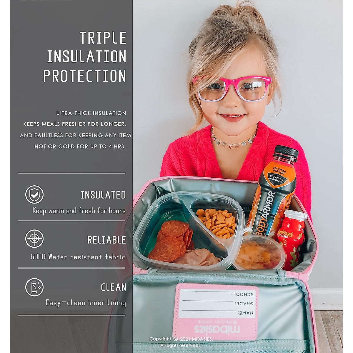 mibasies Kids Insulated Lunch Box for Girls Rainbow Unicorn Bag