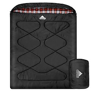 AGEMORE Cotton Flannel Double Sleeping Bags for Adults, 2 Person Waterproof Queen Size Sleeping Bag, Double Wide and Warm for Family or Couples Cold Weather Outdoor Camping or RV Traveling