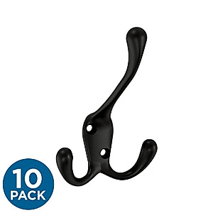 Franklin Brass (10-Pack Triple Wall Hooks 3-Prong Hooks for Hanging Matte Black Wall Mount Hanger Backpack, Purse, Bag, Towel Organization Decorative Wall Hooks B13539K-FB-C