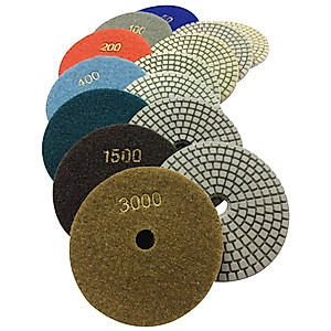 Konfor Diamond Polishing Pads 4" Wet Use for Sanding Marble Granite Stone Concrete Travertine Polish Pack of 7 Grit 50-3000