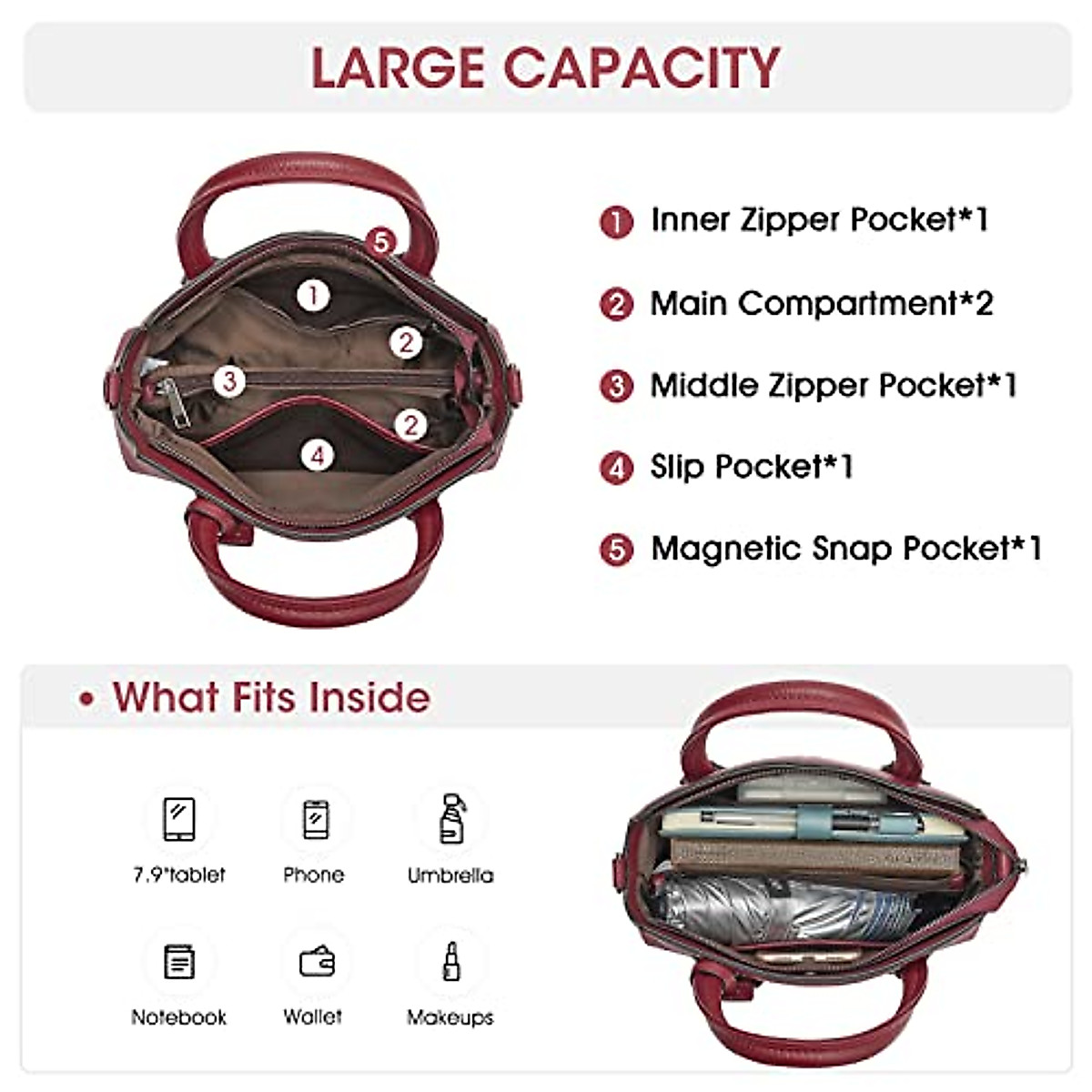 Kattee Genuine Leather Handbags for Women, Soft Hobo Satchel Shoulder Crossbody Bags Ladies Purses