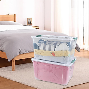 Pekky 85 Quart Clear Storage Bin on Wheels, 4-Pack Large Plastic Latching Box