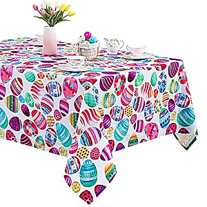 MoKoHouse White Easter Tablecloth Rectangle 57 x 84 inch Colorful Easter Eggs Tablecloth for Spring Party