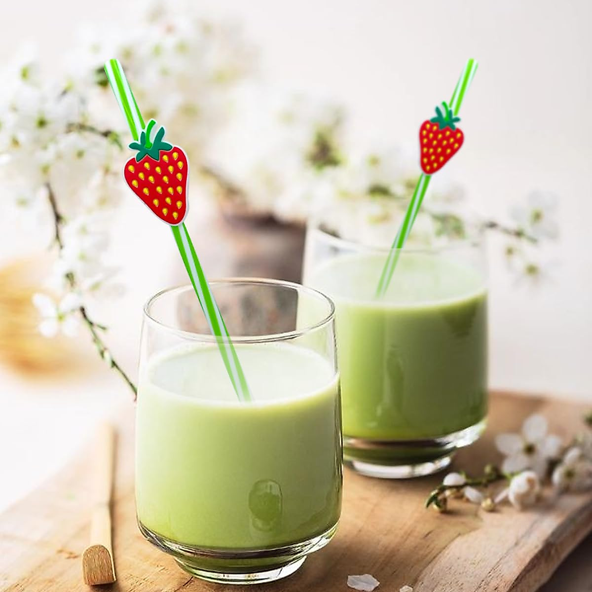 Honest ECO Replacement Disposable Plastic straws for Kids Party DIY Decoration Daily Drinking Straws (24 straws+12 plastic fruits+2 cleaning brush)