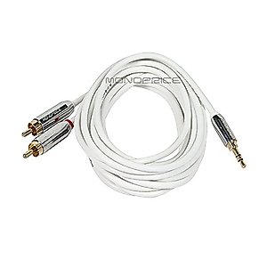 Monoprice Audio Cable - 10 Feet - White | Stereo Male to RCA Stereo Male Gold Plated Cable for Mobile