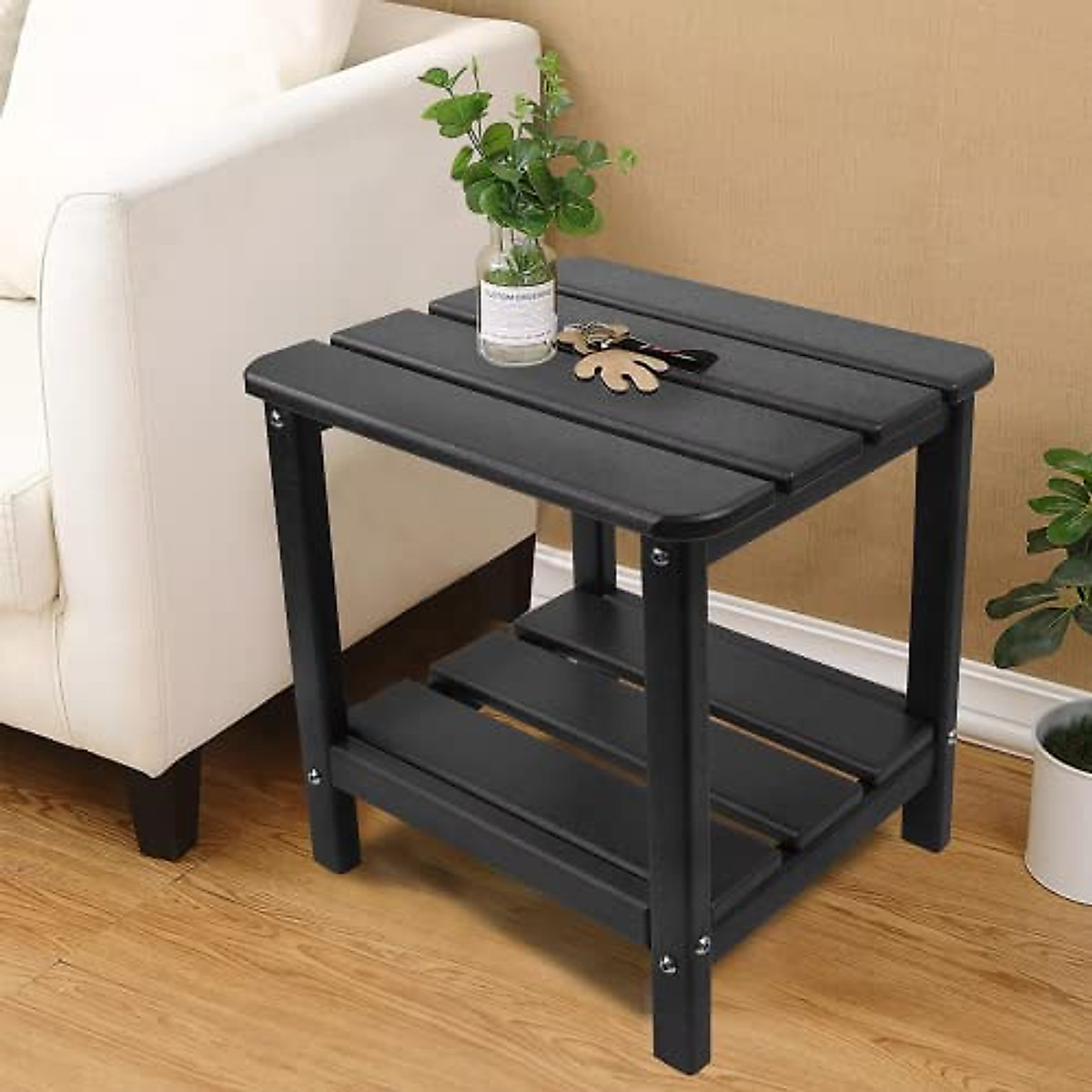 realife Outdoor Adirondack Side Table, Rectangular End Table for Patio, Garden, Porch and Indoor, Black