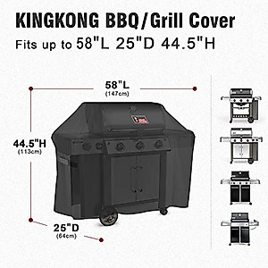 Kingkong 7130 Grill Cover for Weber Genesis II 3 Burner Grill and Genesis 300 Series Grills (Compared to 7130) including Brush, Tongs and Thermometer