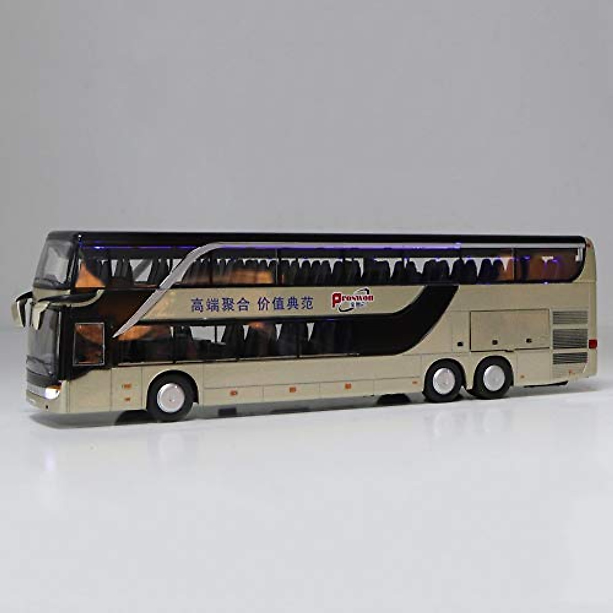FECAMOS Electric Bus Toy 1:32 Alloy Double Decker Bus Model Long Distance Bus Toy Car Bus with Light Music for Children Kids Gift(Gold)