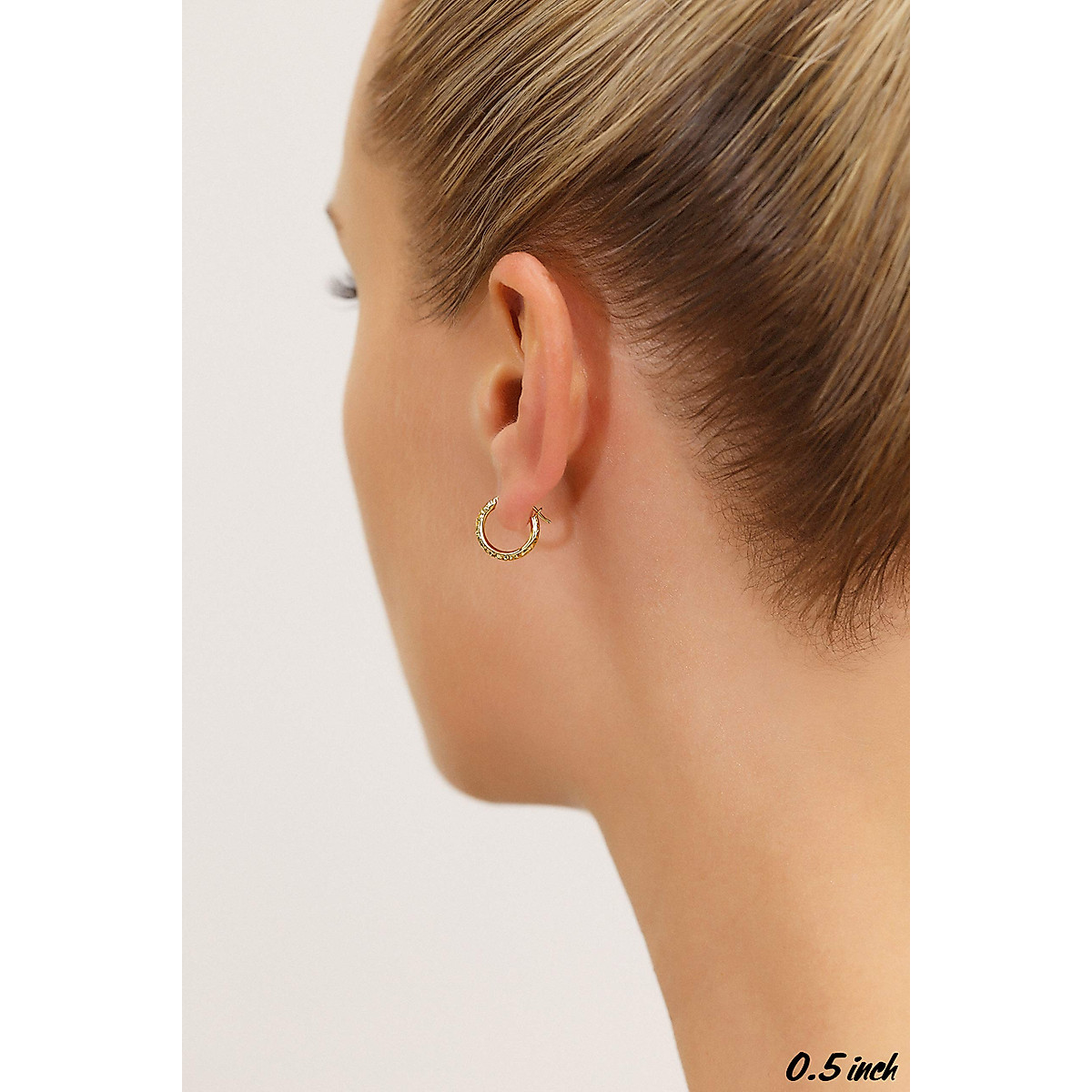 14k Gold Hand Engraved Diamond-cut Round Hoop Earrings (Yellow-Gold)…