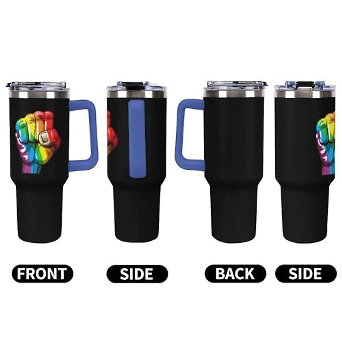 Rainbow Fist Pride 40 Oz Car Cup Stainless Steel Travel Mug Leak-Proof Insulated Tumbler with Handle Deep Blue-style