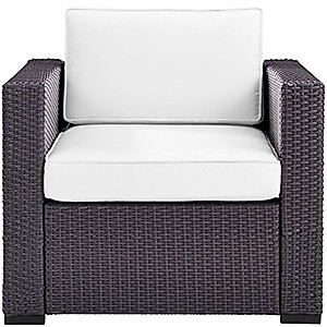 Crosley Furniture KO70130BR-WH Biscayne Outdoor Wicker Arm Chair with White Cushions - Brown