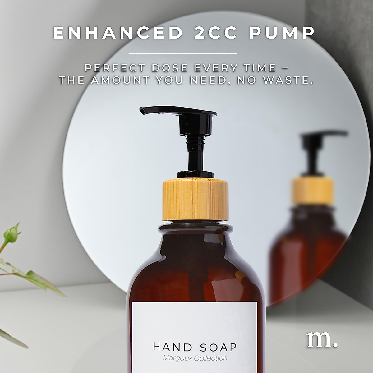 MaisoNovo Soap Dispenser 3-Piece Set | 16.9oz Amber Bottles with Black Bamboo Pumps