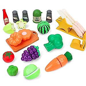 deAO Kids Play Kitchen Accessories with Pots and Pans,Cutting Food Toy,Cookware Utensils,63 PCS Play Food Set-- Kids Kitchen Accessories for Girls Boys Kids