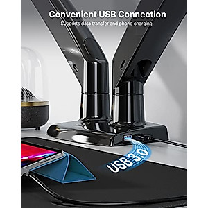 HUANUO Dual Monitor Stand for 13 to 35 inch, Premium Dual Monitor Mount with USB, Height Adjustable Monitor Stands for 2 Monitors VESA Bracket with Clamp/Grommet Base, Each Arm Hold up to 26.4lbs