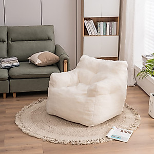 Beanbags Bean Bag Chair, Ultra Soft Teddy Fabric Arm Chair for Adults Kids, Comfy Leisure Sofa Chair for Bedroom, Living Room, Apartment, Ivory