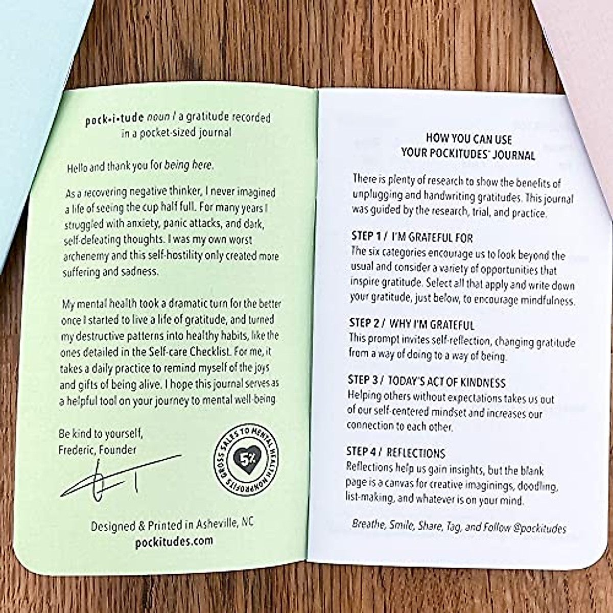 Pocket-sized Gratitude Journals - Freedom Set (Manage Stress & Anxiety, Mental Health Support, Self-Care Checklist, Prompts, 3.5" x 5.5", 36 pages)