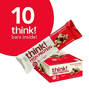 think! Protein Bars, High Protein Snacks, Gluten Free, Kosher Friendly, Chunky Peanut Butter, Nutrition Bars, 2.1 Oz per Bar, 10 Count (Packaging May Vary)