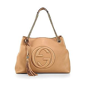 Gucci Camelia Camel Pebbled Leather Soho Shoulder Hand Bag Tassel