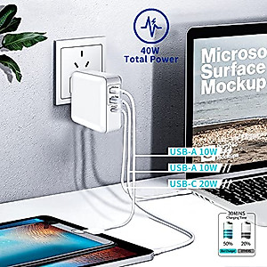 USB C Charger, 40W 3 Port USB C Charging Station, PD Fast Charger Multiport USB C Charger Block Power Adapter for iPhone 14 13 12 11 Max Mini, iPad, Pixel Samsung Galaxy, MacBook, Tablet and More