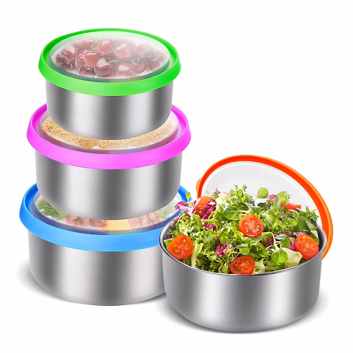 Betinyar 4pcs Stainless Steel Containers with Lids, Leak Proof Stainless Steel Food Storage, Prep Containers Metal Lunch Container for Office