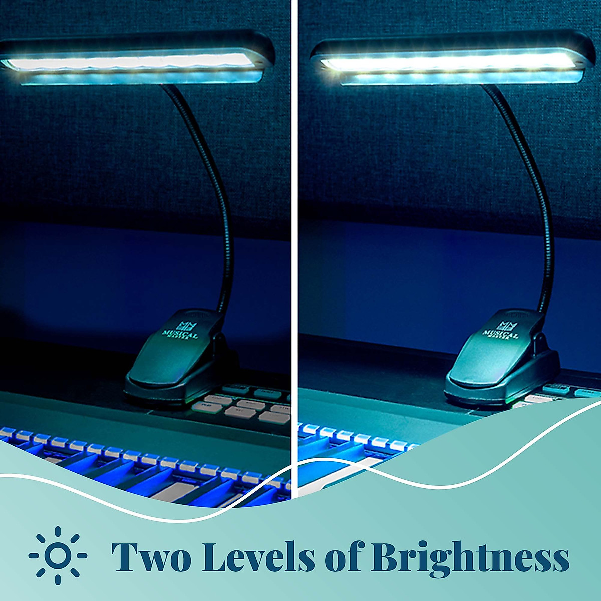 Music Stand Light - Book Light for Reading in Bed – Clip on Portable LED Light - Reading Light - Clamp Light for Violin, Piano, DJ, Desk & More – USB, AA battery operated (Batteries Not Included)