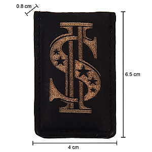 Leatherboss Genuine Leather Dollar Design Bifold Money Clip Wallet, Black