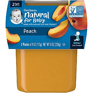 Gerber 2nd Food Baby Food Peach Puree, Natural & Non-GMO, 4 Ounce Tubs, 2-Pack