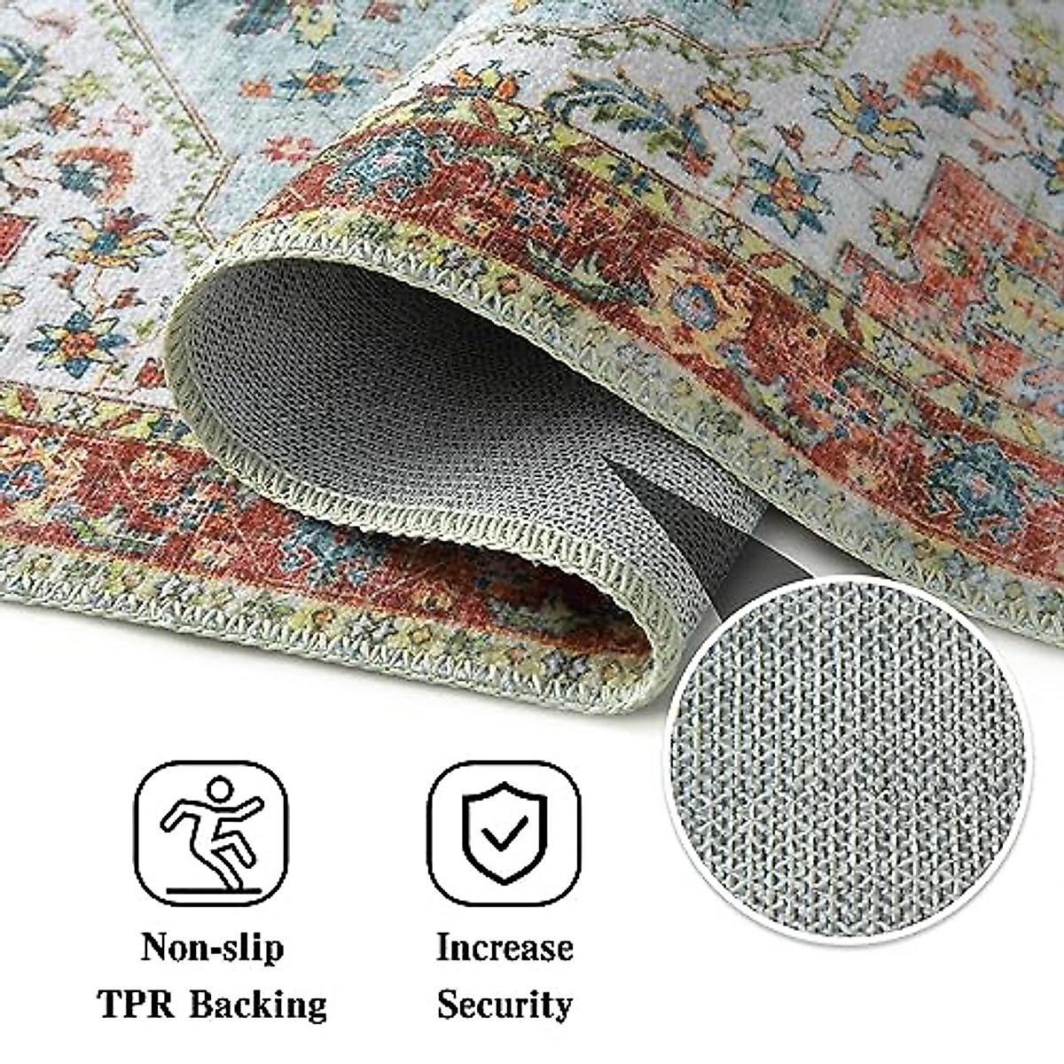 RUGSREAL Washable Rugs 8x10 Living Room Rug Large Rug Boho Carpet Oriental Distressed Rugs Bohemian Carpet Non-Slip Area Rugs for Dining Room Farmhouse Bedroom Office Home Decor