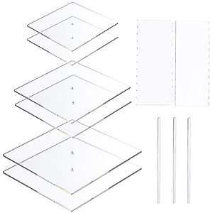 AQUIVER Acrylic Square Cake Disk Set - Cake Discs Circle Base Boards with Center Hole - 2 Comb Scrapers (4 Patterns) & 3 Dowel Rod - 6.25", 8.25", 10.25", 2 of Each Size - Supplies for 3 Tier Cakes
