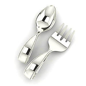MiZa Sterling Silver Beaded Loop Spoon Fork Set