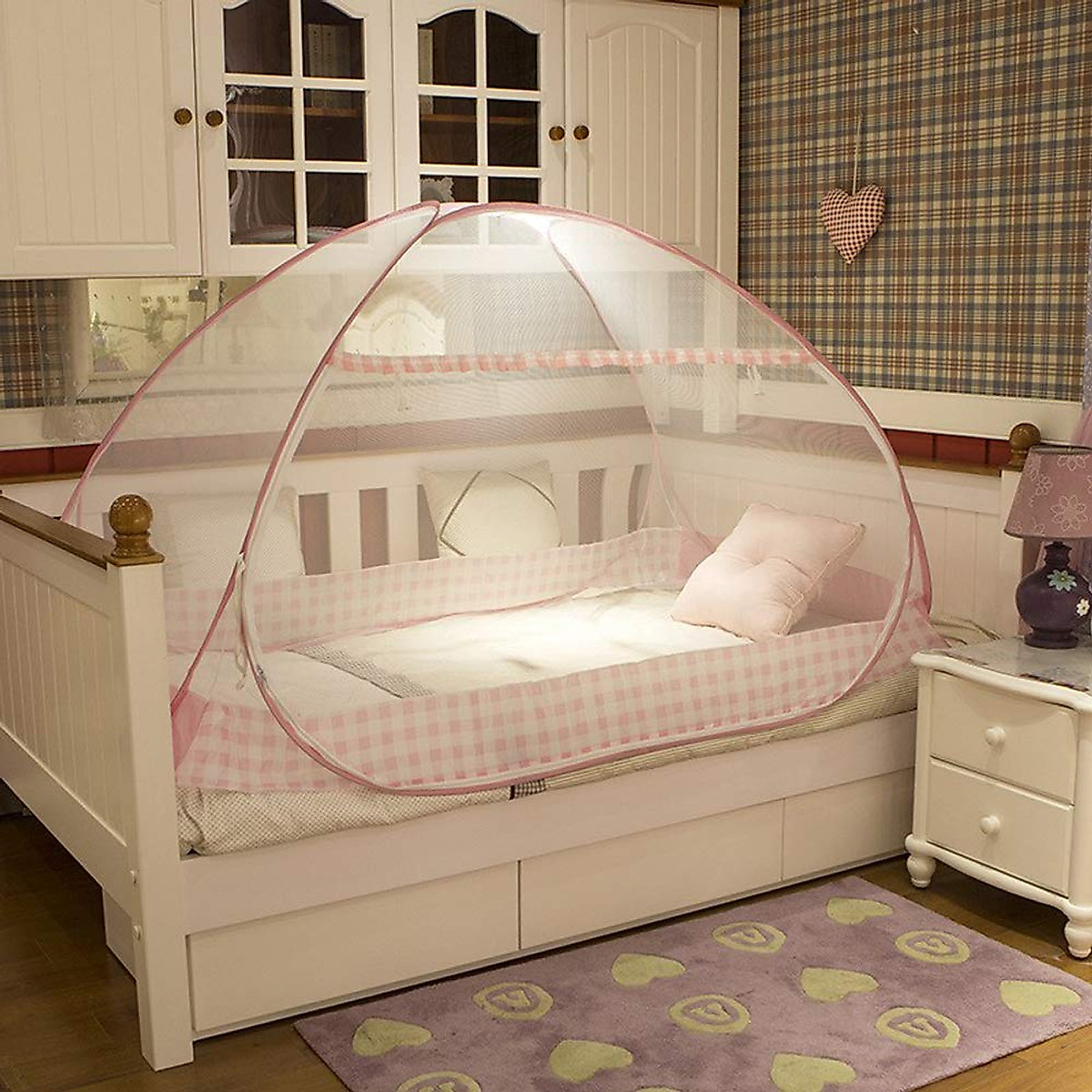 RuiHome Folding Mosquito Net Tent with Bottom Cover Portable Pop Up Bed Canopy for Bedroom Students College Dorm (39x79x39 inches, Pink)