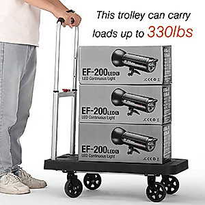 Wonfuss Platform Truck, 330lbs Folding Hand Truck Heavy Duty 4 Wheels Platform Cart Collapsible Dolly for Luggage Moving Office Use