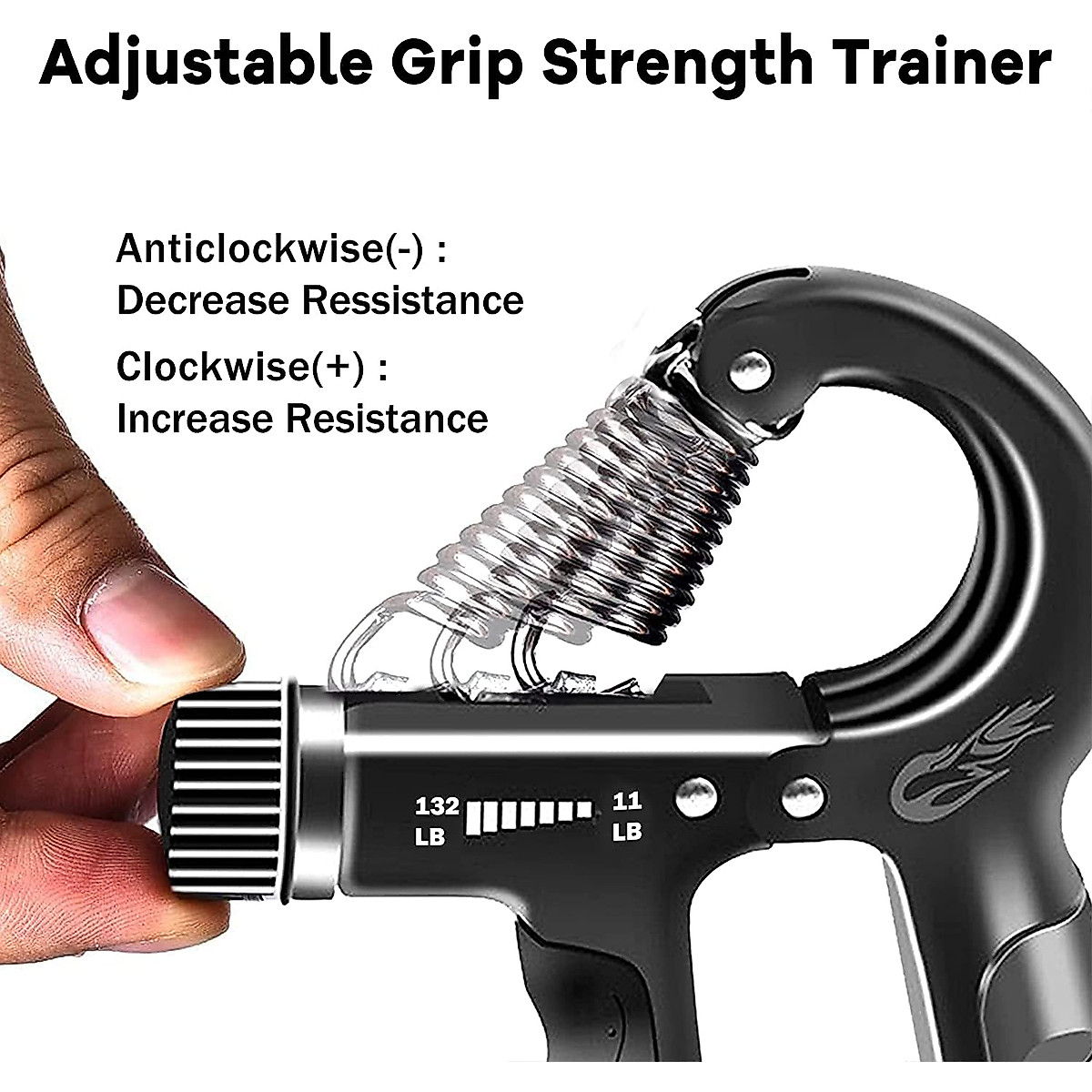 FLYFE Grip Strength Trainer, Plastic, 2 Pack 11-132 lbs, Forearm Strengthener, Hand Squeezer Adjustable Resistance, Hand Grip Strengthener for Muscle Building and Injury Recovery (Black)