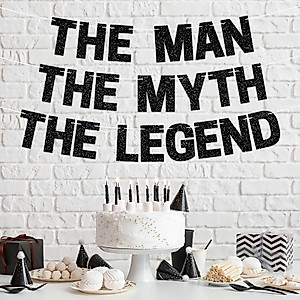 Pre-Strung The Man The Myth The Legend Banner - NO DIY - Black Glitter Banner For Men - Pre-Strung on 8 ft Strand - Birthday, Fathers Day, Retirement Party Decorations for Men. Did we mention no DIY?