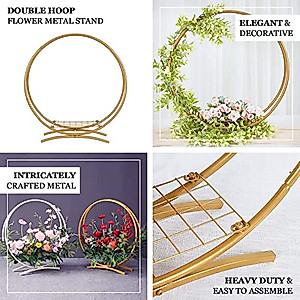 Efavormart 24" Gold Metal Double Frame Hoop Flower Table Centerpiece, Wedding Cake Display Stand