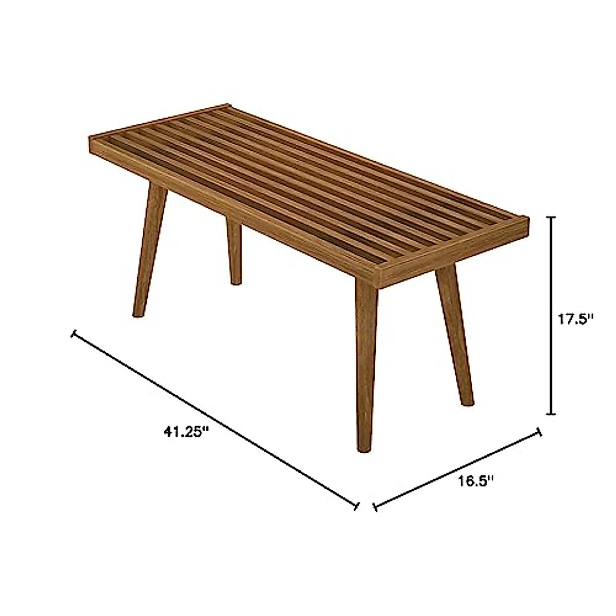Plank+Beam Entryway Bench, Wooden End of Bed Bench for Bedroom, Mid-Century Modern Square Bench for Hallway, Living Room, Indoor, Porch, 41.25", Pecan