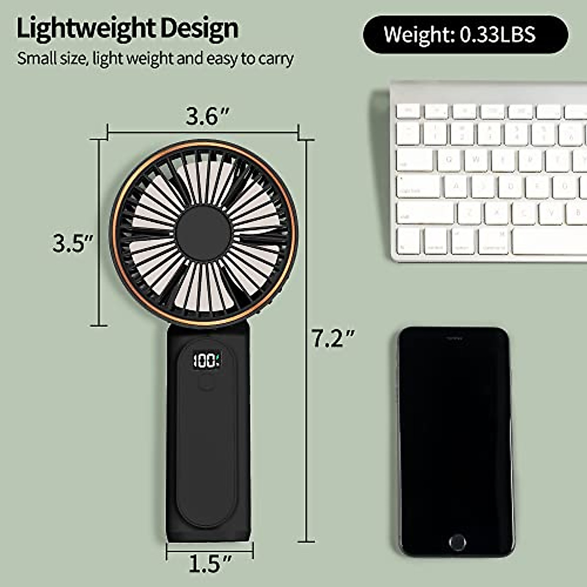 TUNISE Portable Handheld Fan, Portable Fan Rechargeable, 4000mAh, 180° Adjustable, 6 Speed Wind, Display Electricity in Real Time, USB Rechargeable Foldable Fan, Quiet Personal Fan with Power Bank