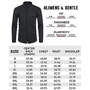Alimens & Gentle Men's Stretch Mandarin Collar Dress Shirt Long Sleeve Solid Banded Collar Button Down Shirts