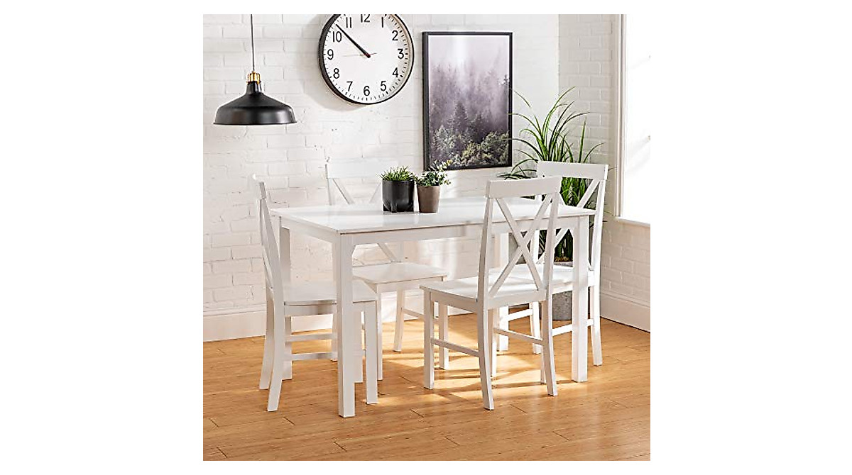Modern Farmhouse 4-Piece Dining Set & White TV Stand | Walker Edison