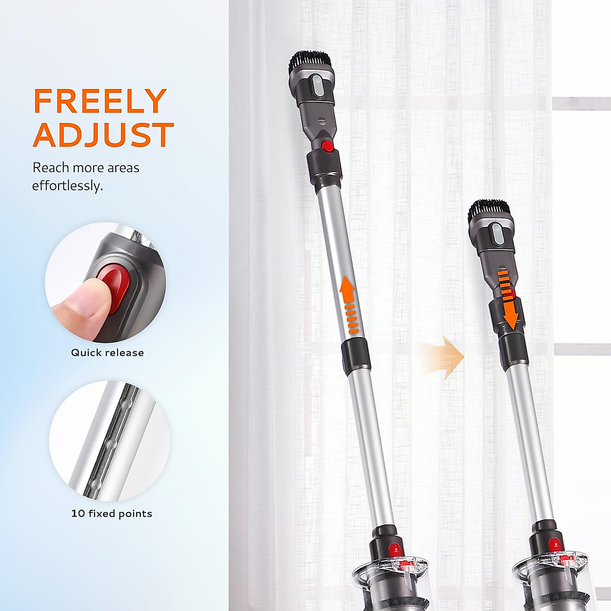 Extendable Quick Release Wand Compatible with Dyson V7 V8 V10 V11 V15 Extension Wand, Saving 18 to 27 Inch, Vacuums Attachment Extension Tube Replacement for Dyson Wand Stick Vacuum Cleaners(Silver)