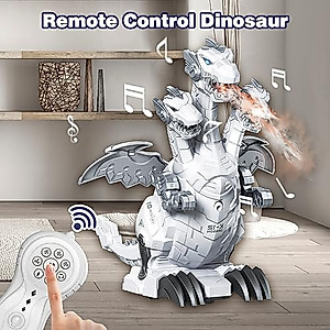 Remote Control Dinosaur Toys for Kids, RC Three Headed Dinosaur Robot with Dynamic LED Light, Realistic Toys for 3 4 5 6 7 8 9 10 11 12+ Year Old Boys/Girls, Gifts for Halloween Christmas Birthday