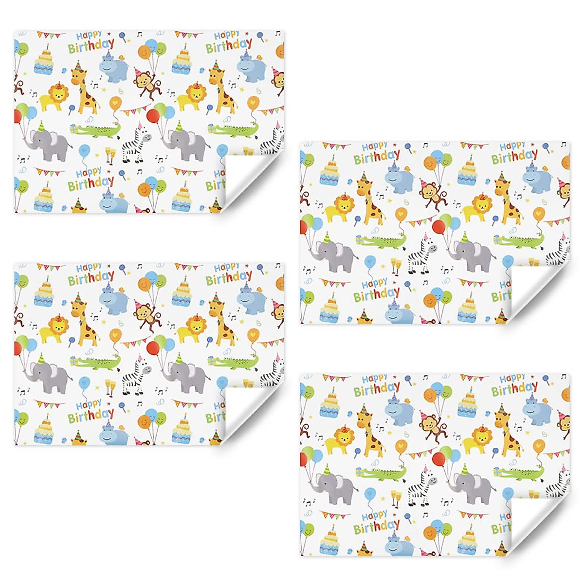 Birthday Wrapping Paper For Kids Girls Boys, Animals Party Design Gift Wrap Paper for Birthday Baby Shower, 4 Sheets Folded Flat 20x28 Inches Per Sheet, Monkey Lion Elephant Giraffe Alligator Zebra