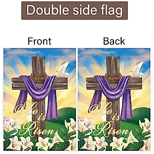 Louise Maelys Easter Garden Flag 12x18 Double Sided Burlap, Small Vertical He is Risen Easter Cross Garden Yard Flags for Easter Spring Christmas Outdoor Outside Decoration (ONLY FLAG)