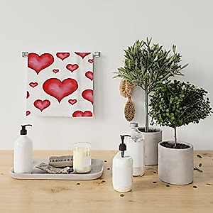 My Little Nest Watercolor Pink Hearts Pattern Hand Towels Soft Bath Towel Absorbent Kitchen Fingertip Towel Quick Dry Guest Towels for Bathroom Gym Spa Hotel and Bar 30 x 15 Inch