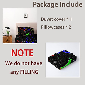 Holiyjog Game Bedding Set for Boys Kids Gamepad Duvet Cover with 2 Pillowcases Gamer Bedroom Decor Black Bed Set 3pcs,Twin Size