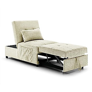 DUNTRKDU 4 in 1 Function Folding Ottoman Sleeper Sofa Bed with Plastic Legs, Single Bed Chair Work as Ottoman, Chair, Sofa Bed & Chaise Lounge, Modern Sofa Bed for Living Room Home Office (Beige)