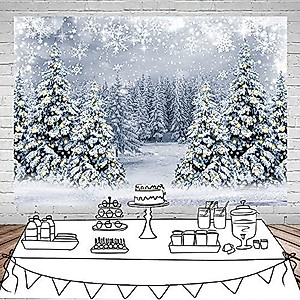 Mocsicka Winter Scene Backdrop Snowy Christmas Pine Tree Halo Spots Photography Background White Wonderland Snowflake Forest Party Holiday Photoshoot Props (White, 7x5ft)