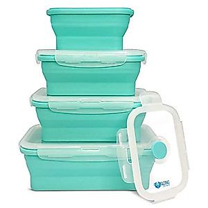 Collapsible Silicone Food Storage Container Set of 4 with Lids | Stackable - Space Saving | Microwaveable | Freezer, Dishwasher Safe| BPA Free|Collapsible Leftover or Meal Prep Lunch Box Containers